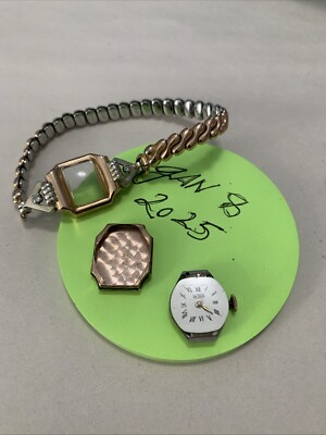 VTG Ladies Lathin 14k Two Tone Gold Watch ( 6 Grams ) W Two Diamond Not ...