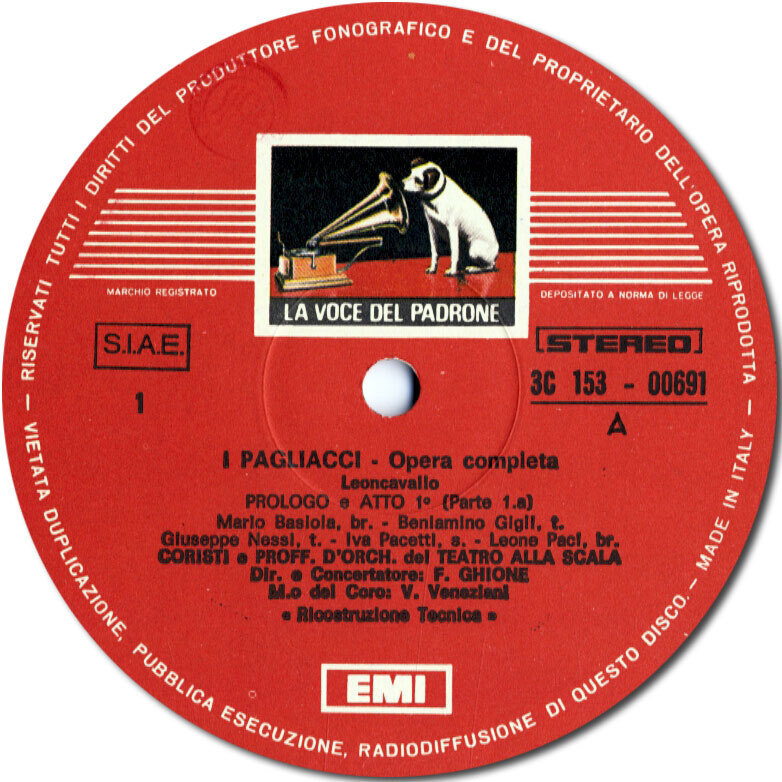 LEONCAVALLO I Pagliacci GIGLI PACCETI BASIOLA NESSI GHIONE EMI C153-691 ...