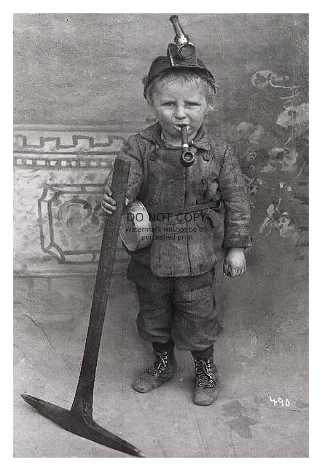 CHILD COAL MINER 8 YRS OLD SMOKING PIPE HOLDING PICKAXE FREAK 4X6 PHOTO ...