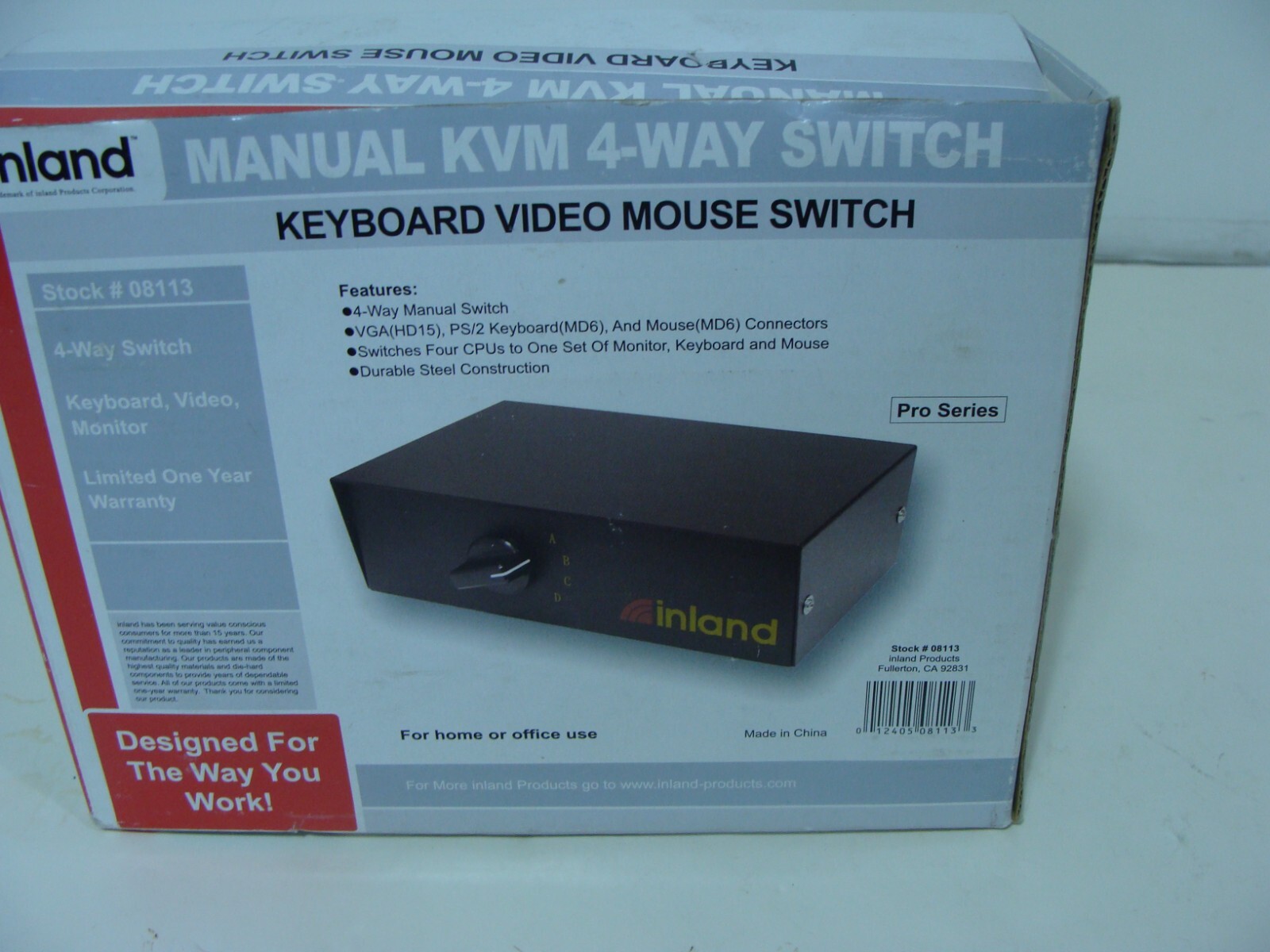 Inland OM-1710 Keyboard Video Mouse 4-Way KVM Switch VGA PS/2 - With ...