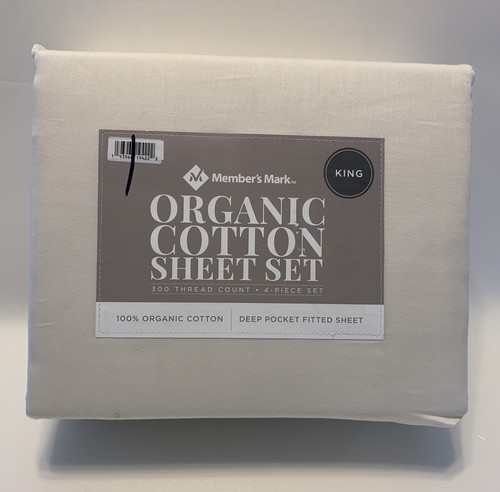 Organic Cotton King Sheet Set 300 TC Delicate Ivory Members Mark 4 ...