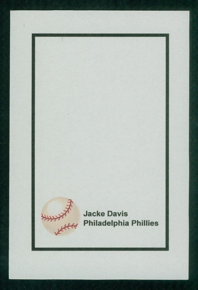 #0922, 4" x 6" Photo Card, Signed-Autographed, Jacke Davis, Phila ...