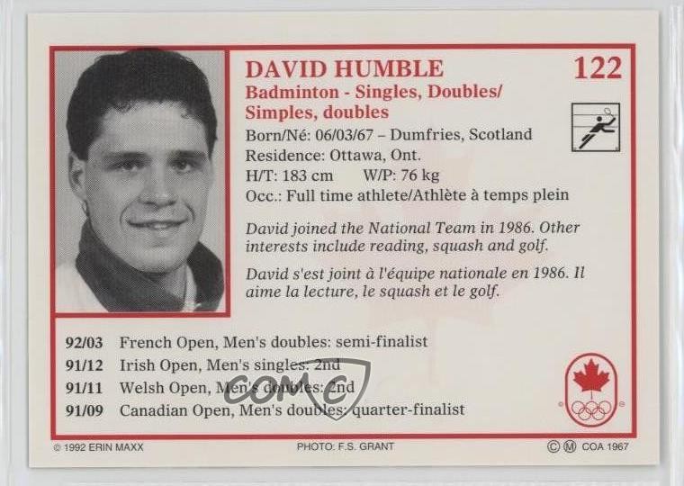 1992 Erin Maxx Canadian Summer Olympic Hopefuls David Humble #122 | eBay