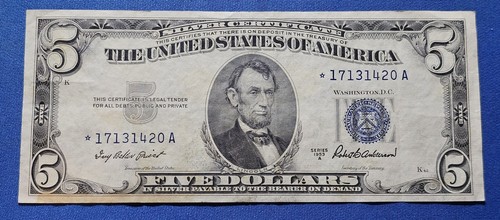 1953A Series $5 Silver Certificate Star Banknote Circulated * STAR NOTE ...