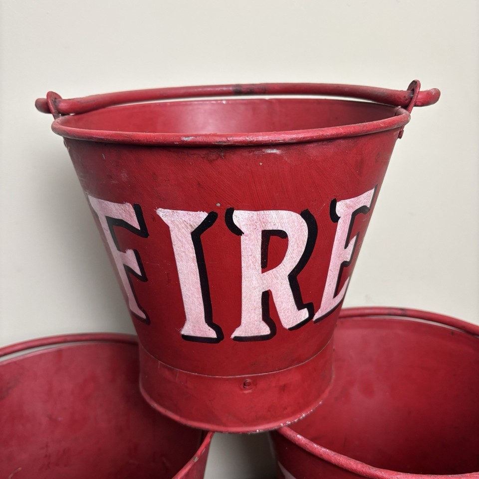 Vintage Metal Fire Bucket - Red Fireside Kindling Bucket - Decorative ...