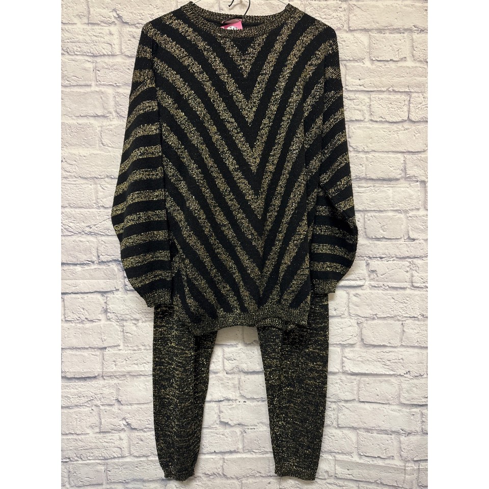 Fortune Knits Inc Vintage 80s 2 Piece Black & Gold Metallic Sweater ...