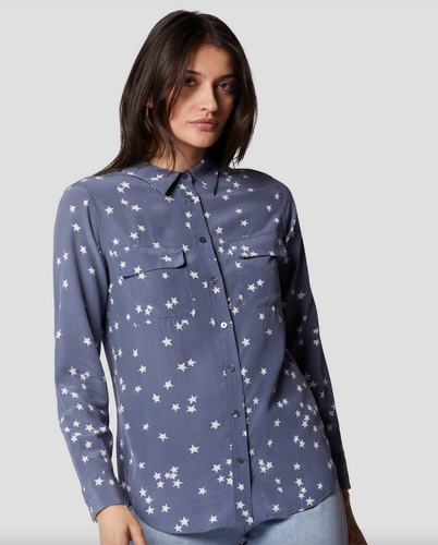 Equipment Blue Silk Star Printed Relaxed Long sleeve Blouse Shirt XS | eBay