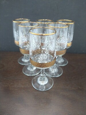 Vintage Etched & Gold Trim Cordial Liquor Glasses by Dema 4-3/8" H Set ...