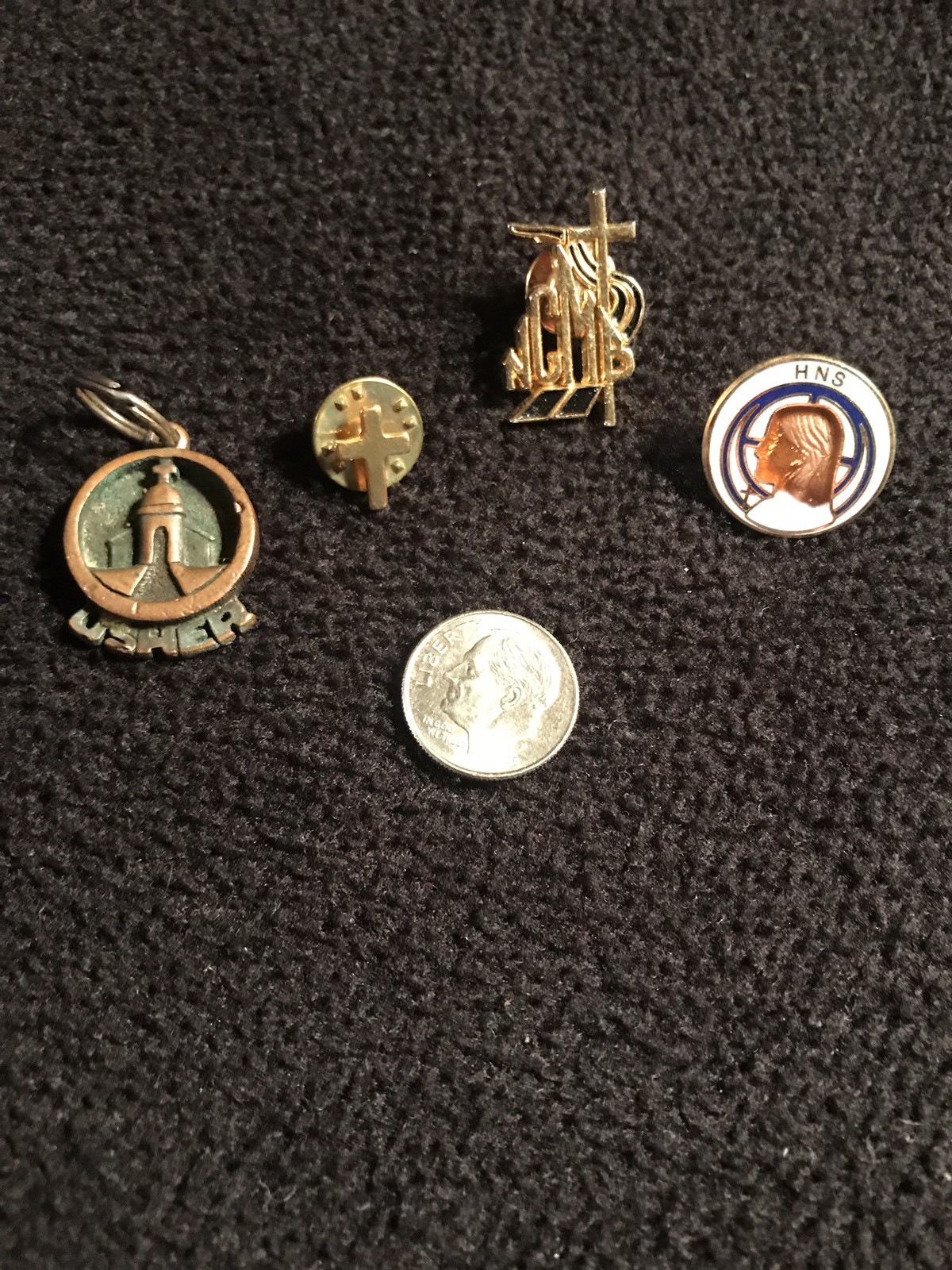 Lot of 3 Religious Christian/Catholic Tie Tacks/ Pins And Usher Charm ...