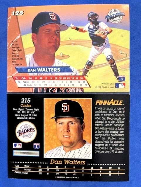MLB - Dan Walters 1993 Fleer Ultra RC & 1993 Pinnacle Baseball - Padres ...