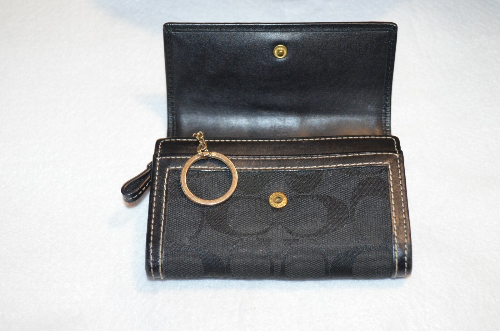 COACH Small Black Leather & Canvas Signature “C” Wallet Key Ring - EUC ...