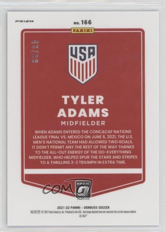 2021 Panini Donruss Road to Qatar Optic Blue Prizm 43/99 Tyler Adams ...
