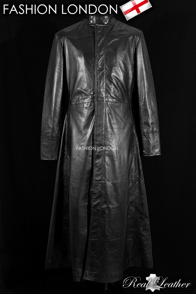 'NEO' Black Men's Lambskin MATRIX Full-Length Real Leather Long Coat ...