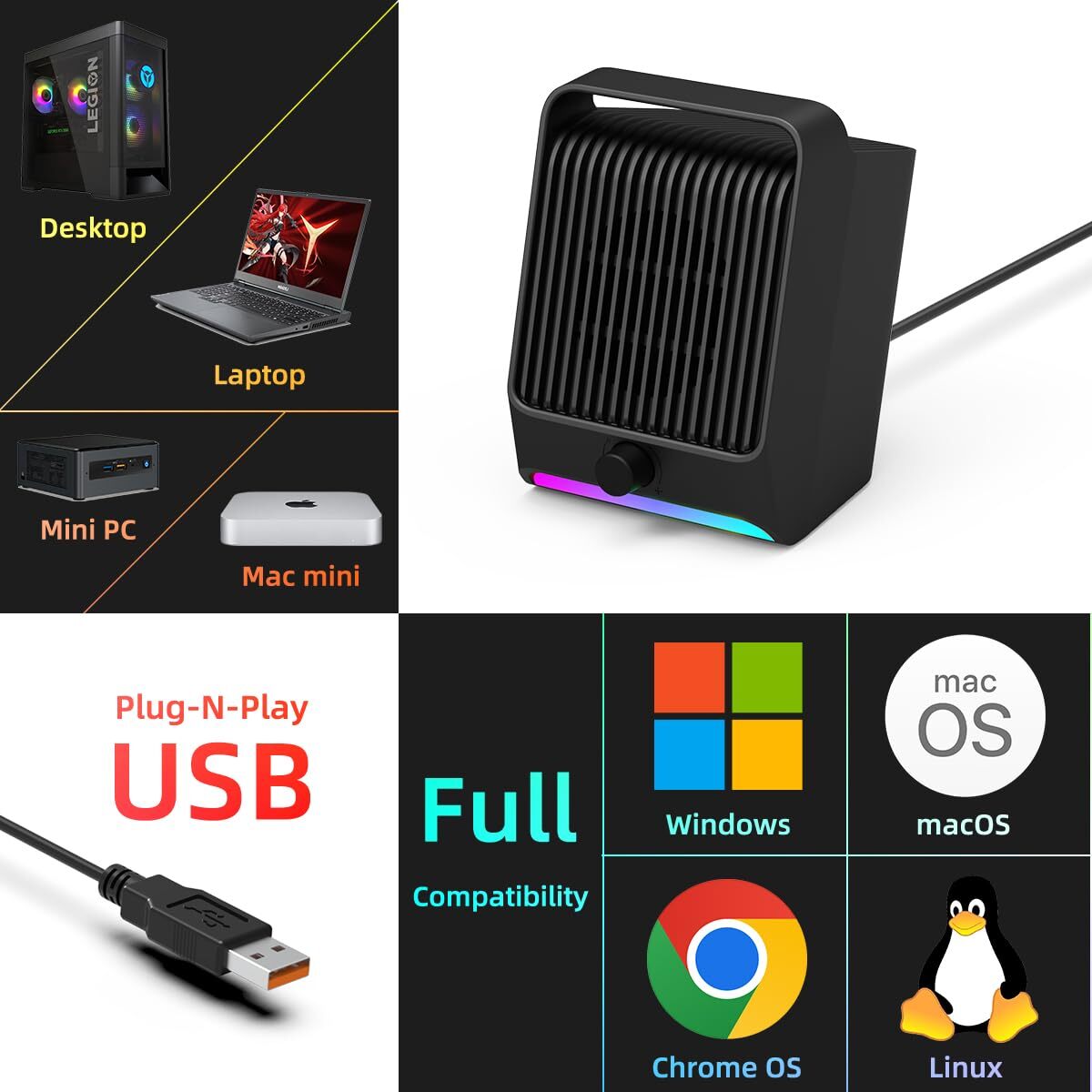 [RGB] USB Computer Speakers for Desktop/PC/Laptop | Small Plug-N-Play ...