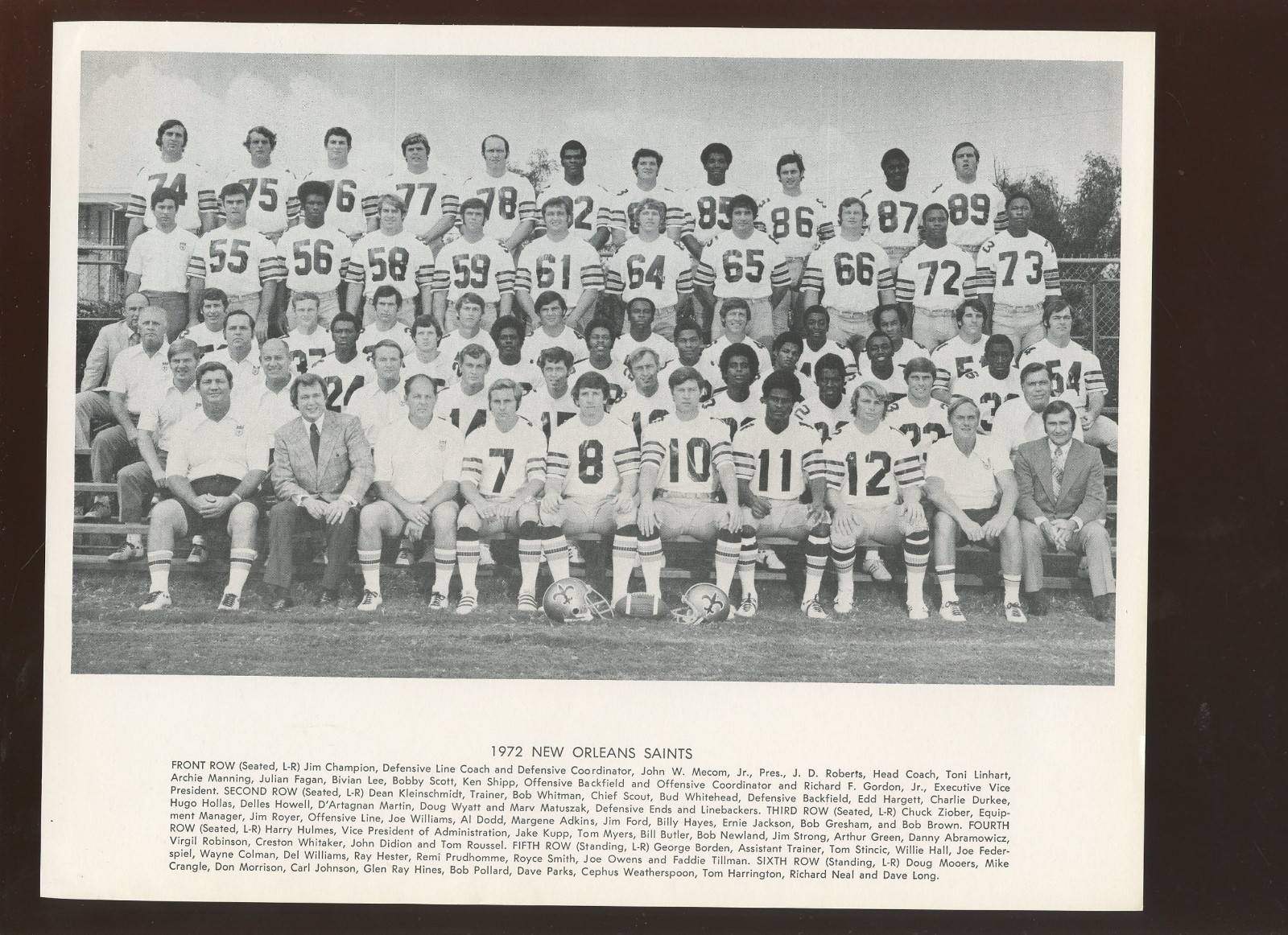 1972 NFL Football New Orleans Saints Team 8 X 10 Photo | eBay