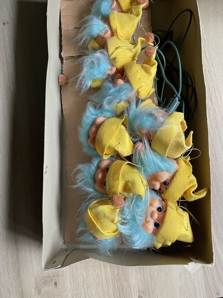 Vtg Christmas Elf Pixie 10 Head String Light Covers IN BOX Japan ...