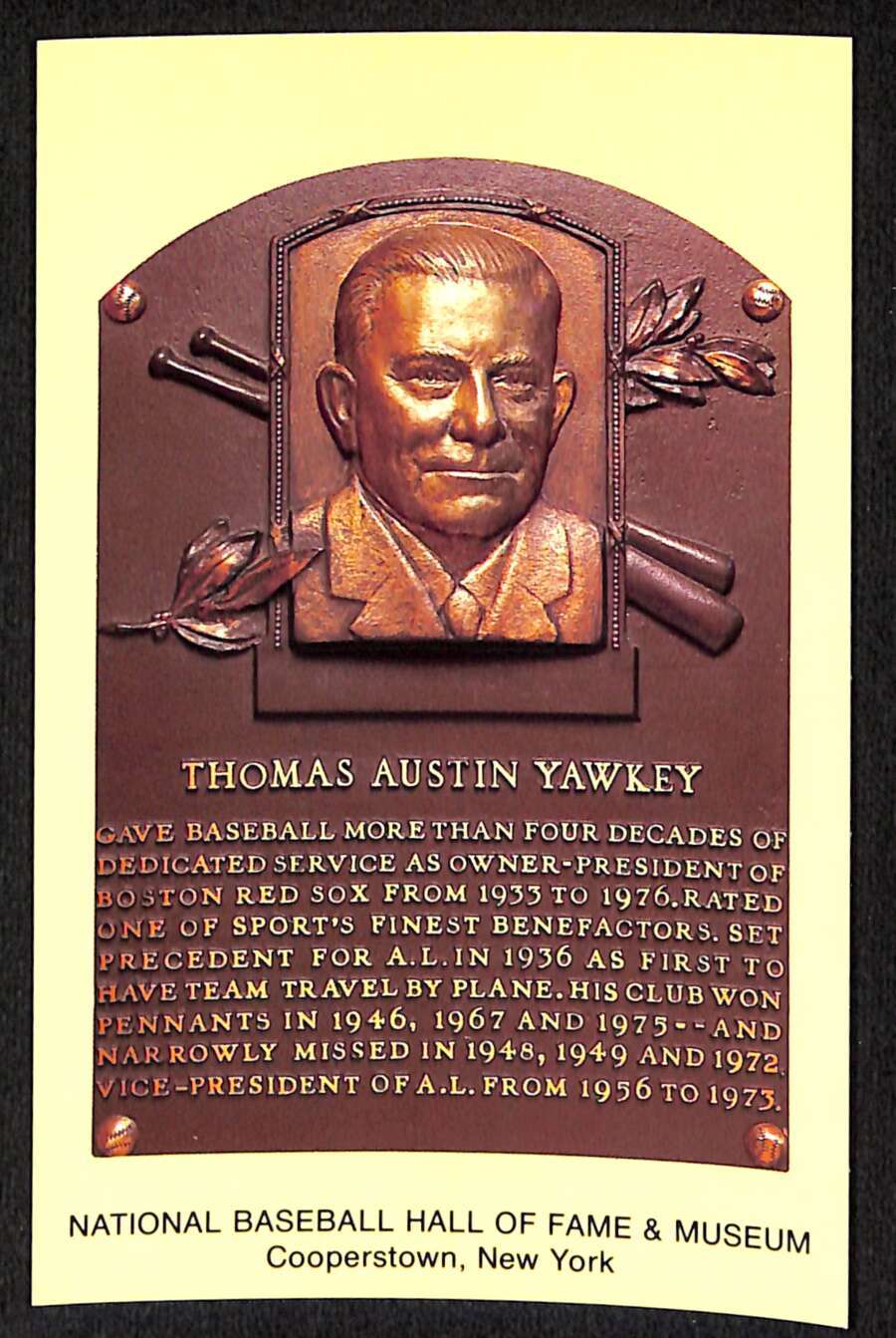 1964-Date Hall of Fame Plaque Tom Yawkey HOF Cooperstown NM Yellow ...