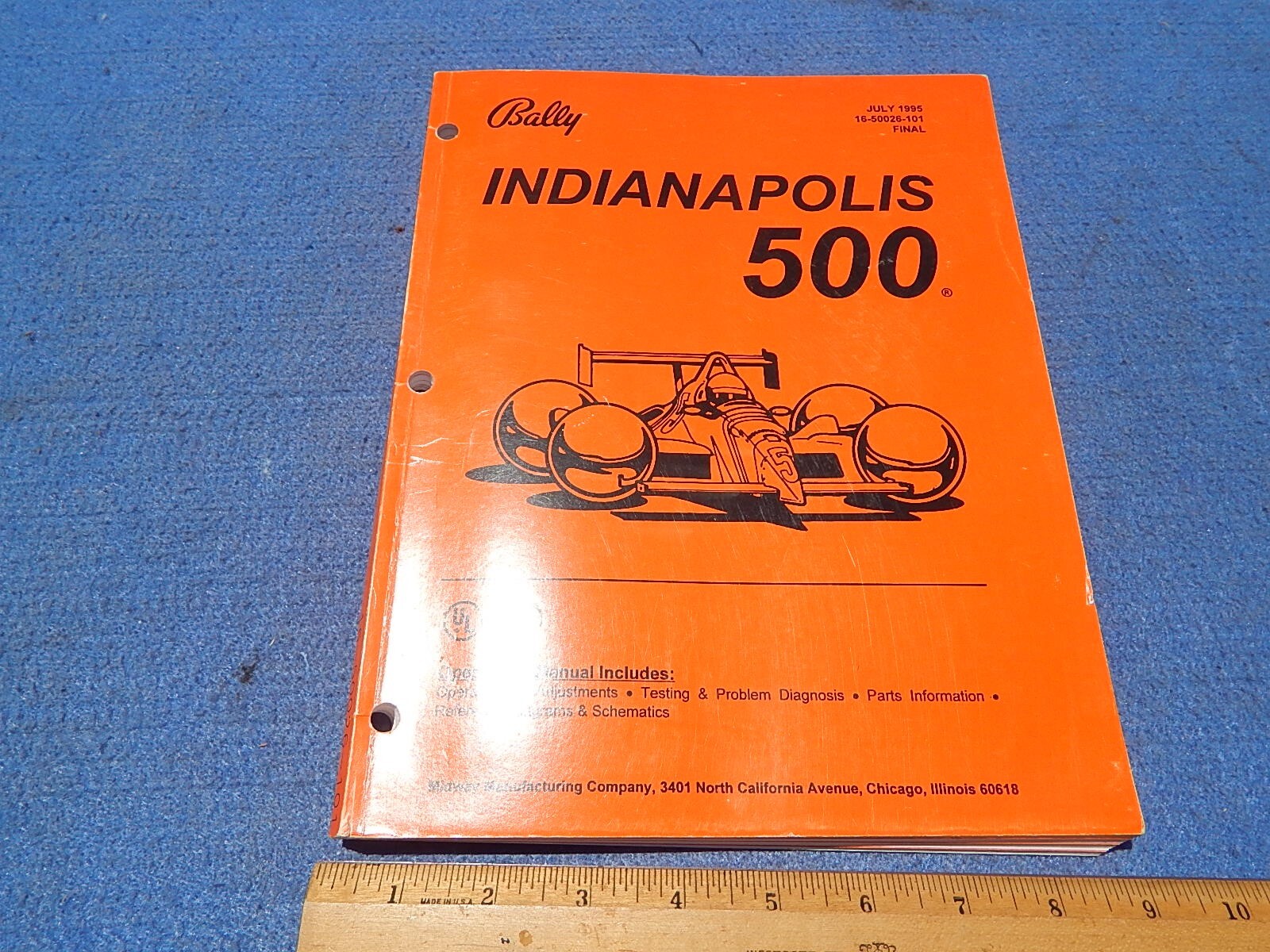1995 Bally INDIANAPOLIS 500 pinball Operations Manual | eBay