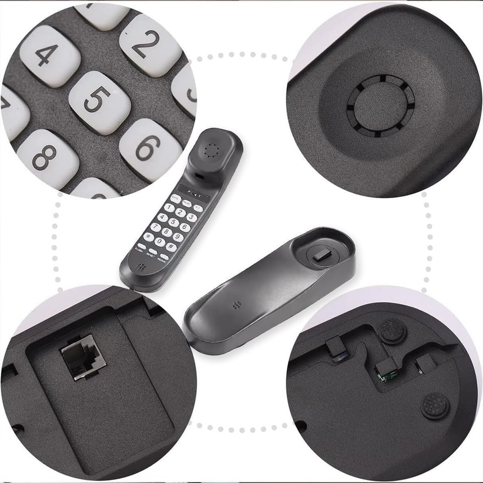 Black Wired Telephone Corded Phone Landline Wall Mounted Desktop for ...