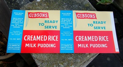 (milk bottle) lovely old Gibson's Creamed Rice dairy tin label . | eBay