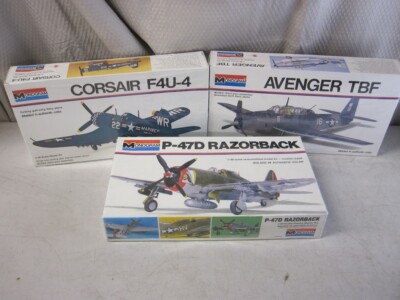 Lot of 3 Vintage Monogram 1/48 Avenger TBF Corsair F4U-4 P-47D ...