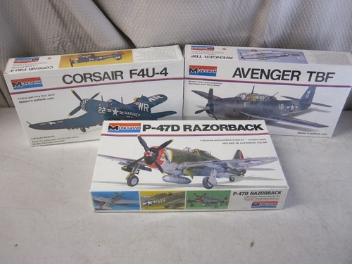 Lot of 3 Vintage Monogram 1/48 Avenger TBF Corsair F4U-4 P-47D ...