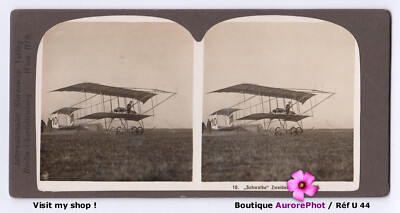 STÉRÉO, AVION BIPLAN, PLANE, SCHWALBE, SCHWADE, PILOTE, AVIATION, 1900 ...