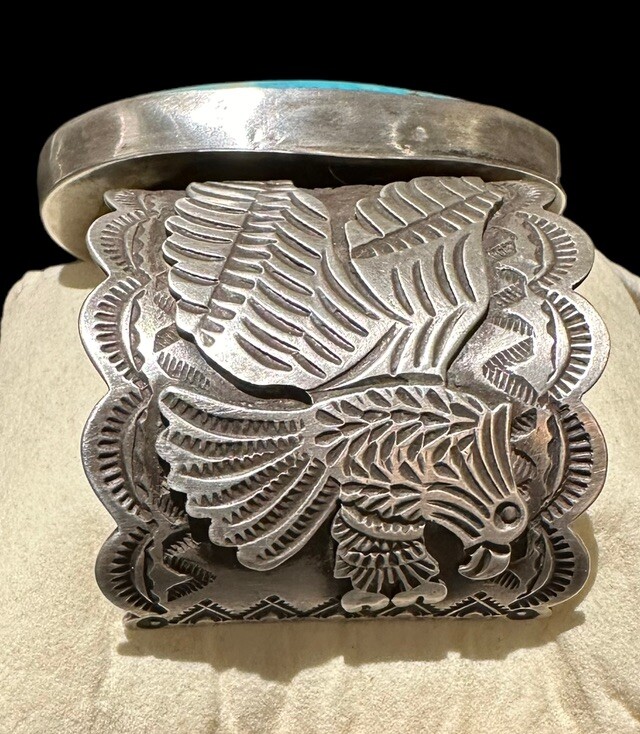 Vtg AC Albert Cleveland Sterling Turquoise Cuff Bracelet 134 gm Applied ...