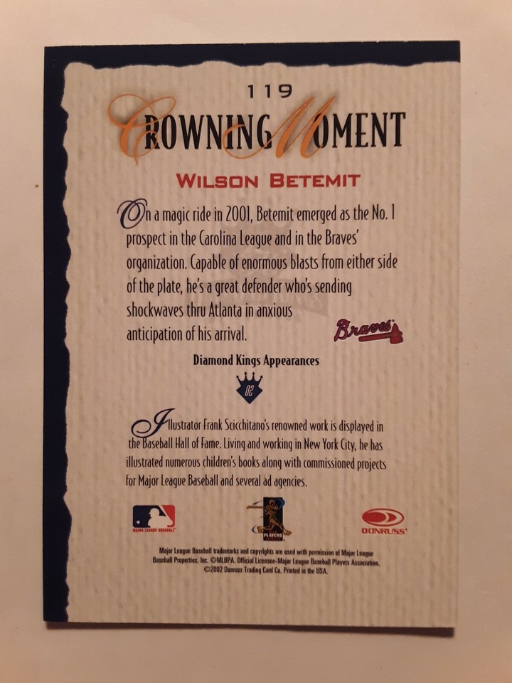 2002 Diamond Kings WILSON BETEMIT SP Rookie #119 Atlanta Braves ...