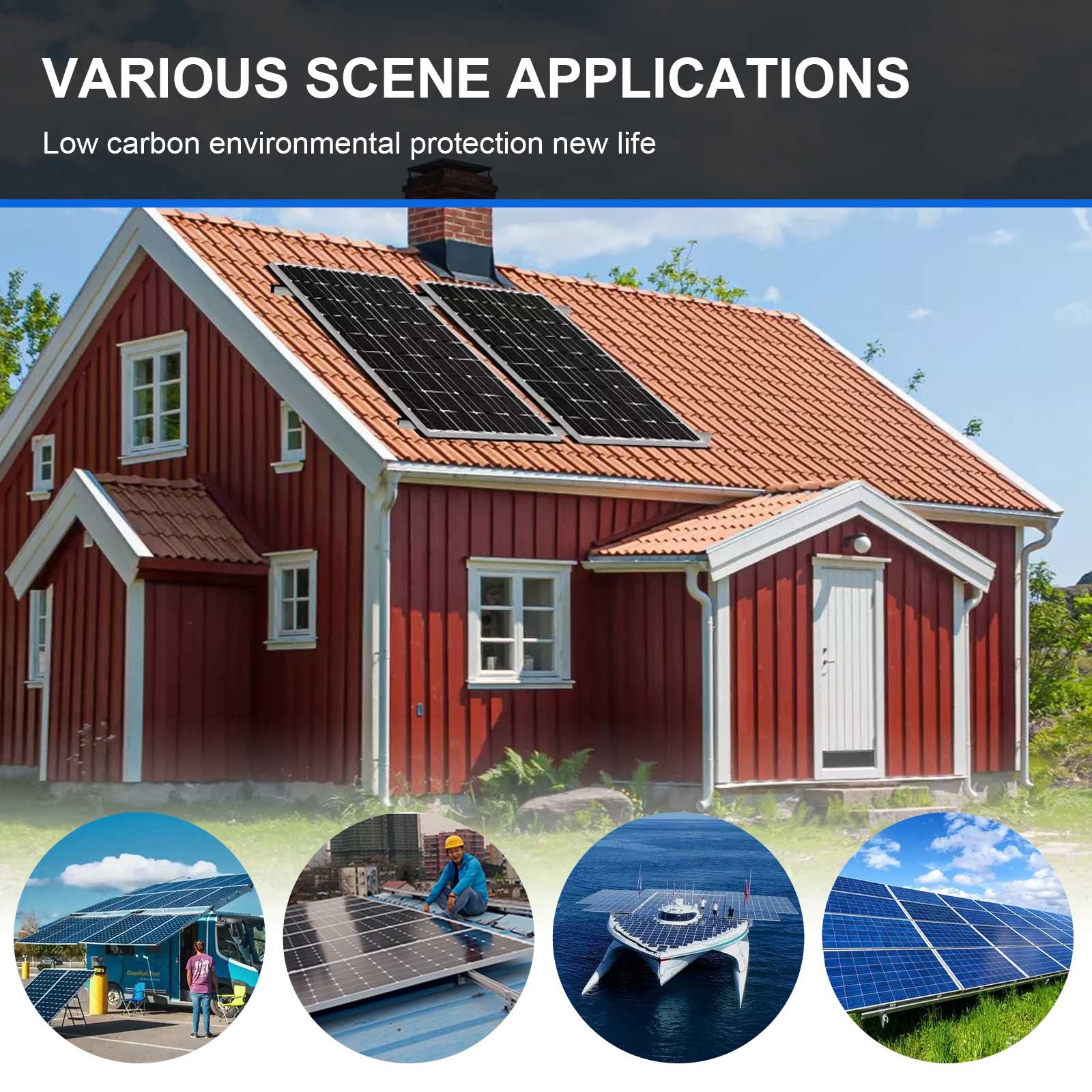 200 Watt Solar Panels 12/24 Volt Monocrystalline PV Charger Off-Grid ...