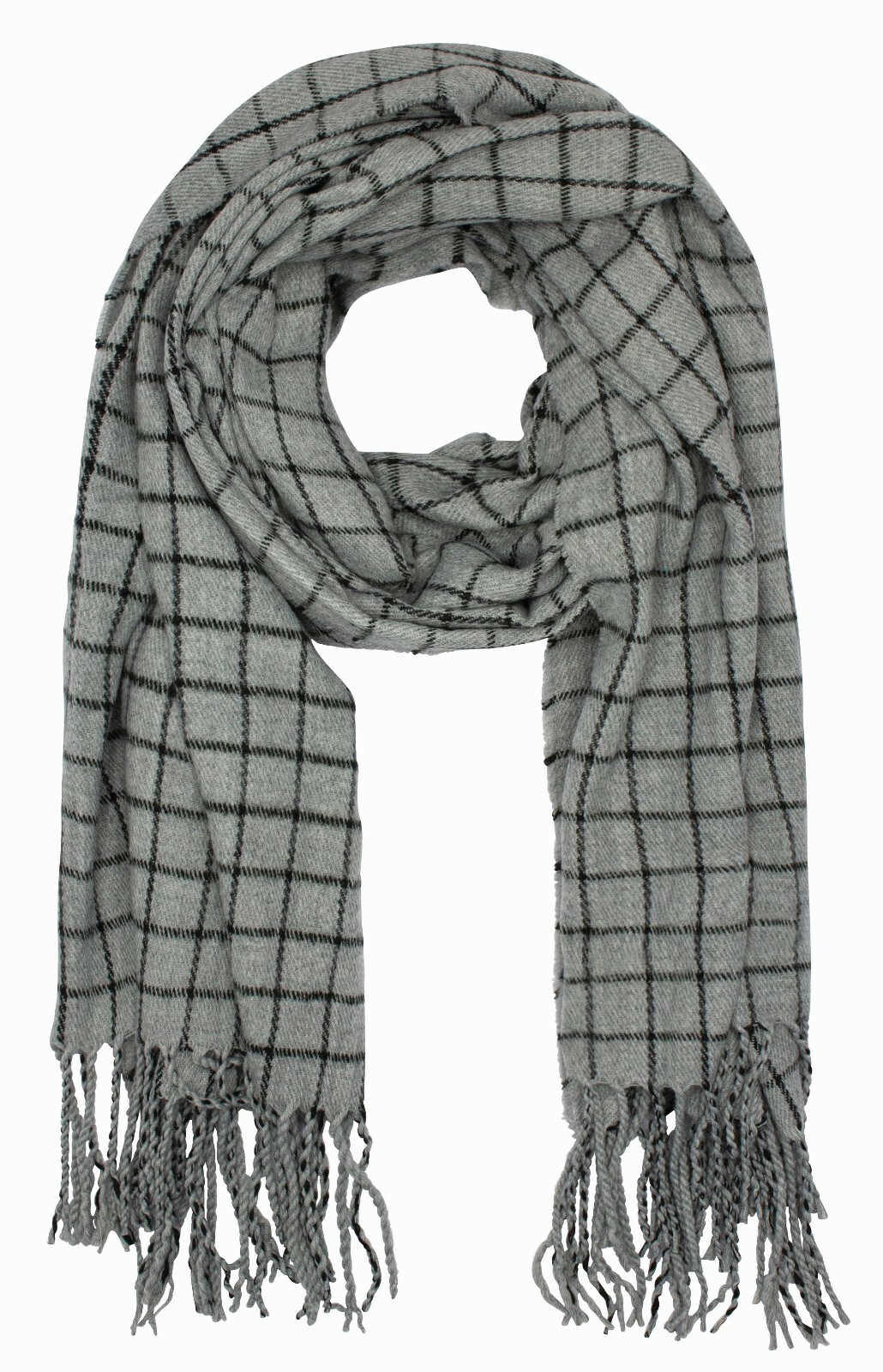 Grey Black Checkered Winter Warm Wrap Thick Long Scarf Scarves Tassels ...