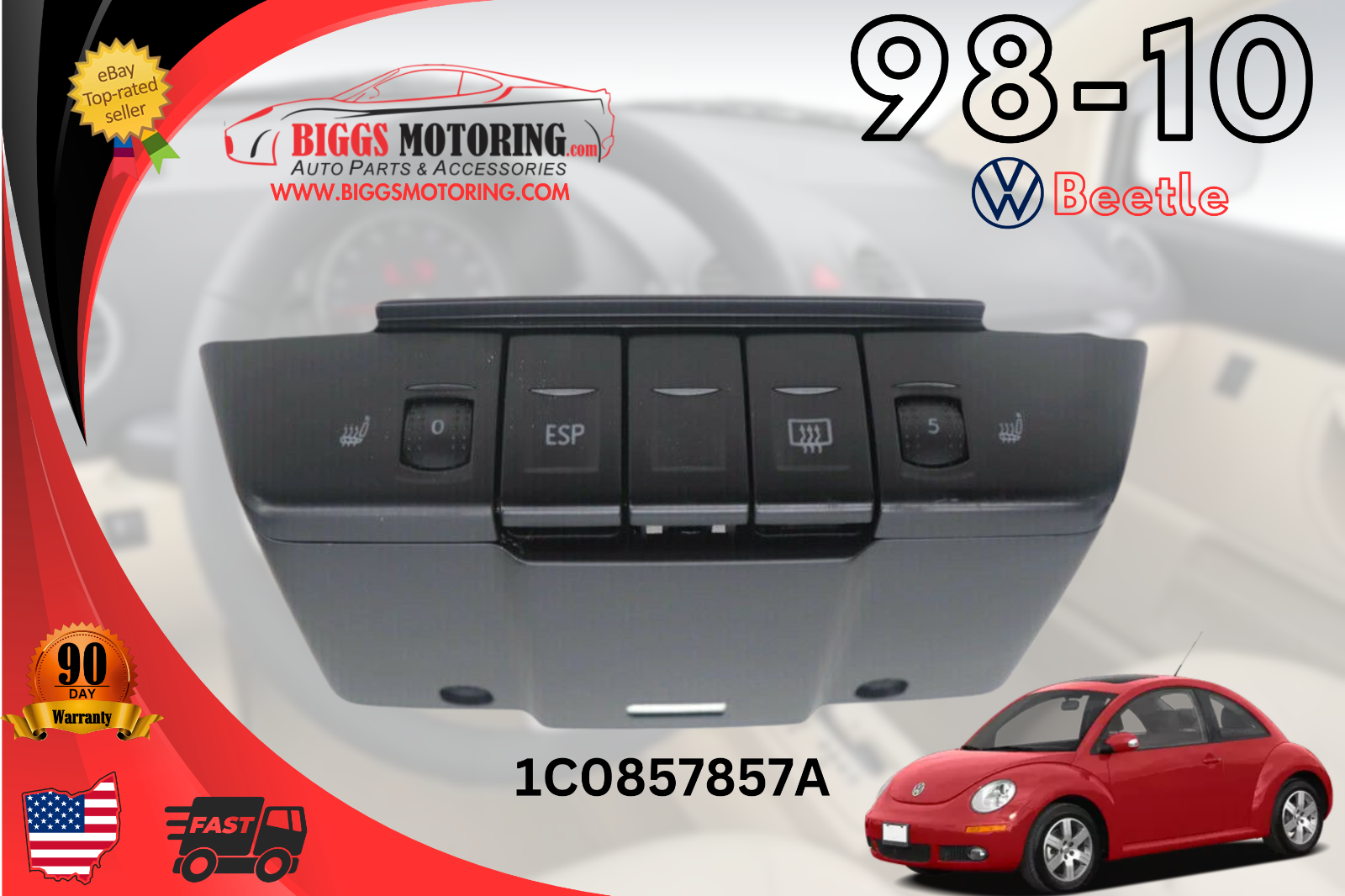 1998-2010 Volkswagen Beetle Dash Heated Switch Control Panel 1C0857857A ...