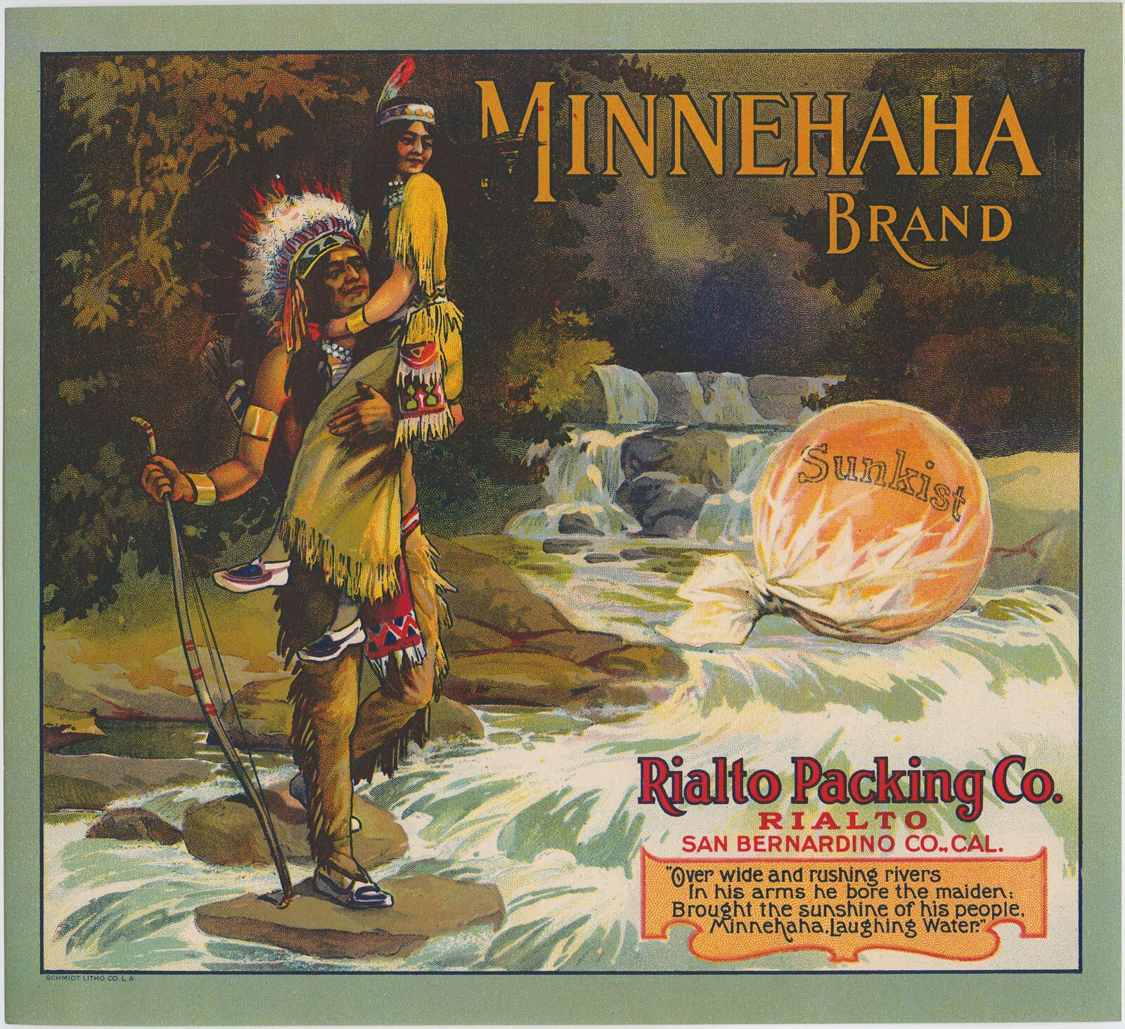 Minnehaha Brand VINTAGE Rialto, California Orange Crate Label 1910s ...