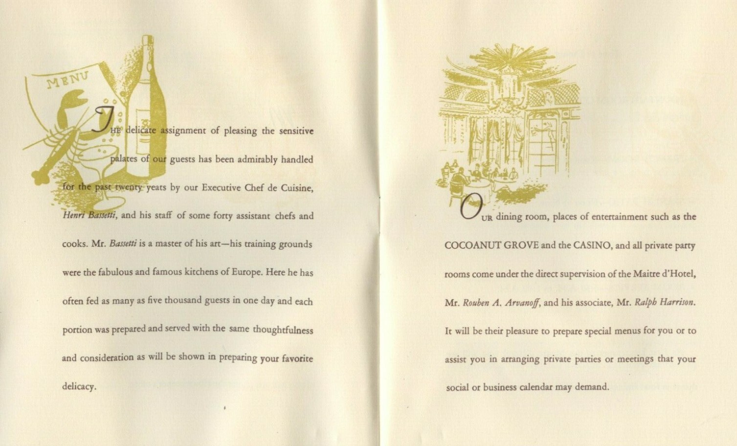 1949 Ambassador Hotel Cafe Ambassador Menu Los Angeles CA +brochure ...