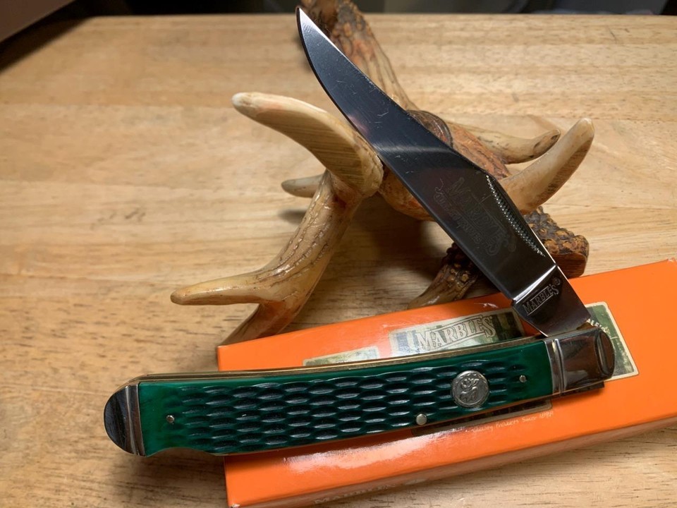Marbles One Blade Hunter Green Bone Lockback 5 1/4" Pocket Knife MR632 ...
