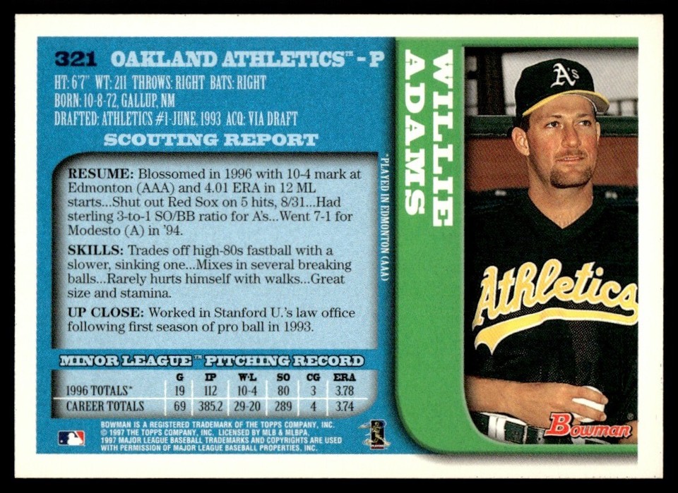 1997 Bowman #321 Willie Adams Oakland Athletics | eBay