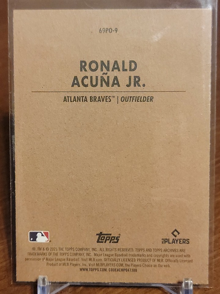 2021 Topps Archives Ronald Acuna Jr 1969 Peel Off #69PO-9 Insert Card ...