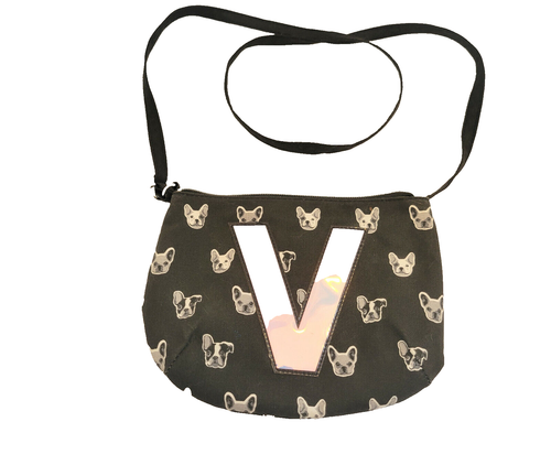 Used justice "V" Initial Crossbody Pocketbook Purse Puppy Black White ...
