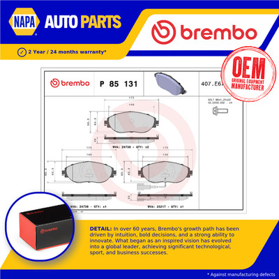 Brake Pads Set fits SEAT ALHAMBRA 71, 710 1.4 Front 10 to 22 Brembo ...