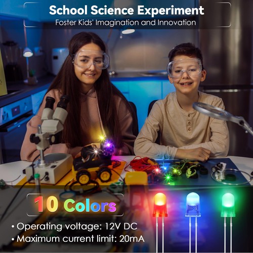 10 Colors 500 Pcs 5mm LED Light Emitting Diode Assorted Kit with 20M ...