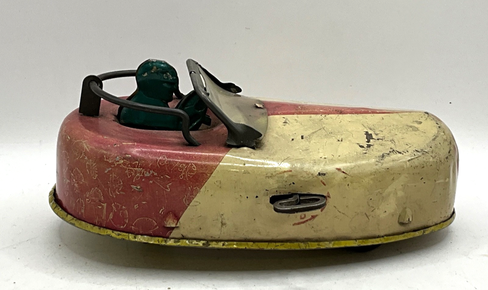T#24 Wind-Up Tin Toy Doodle Bug Bumper Car W/ Canted Wooden Wheels | eBay