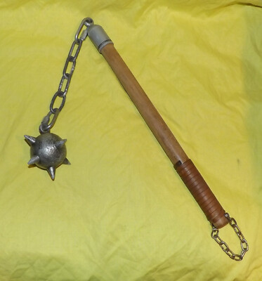 💥 METAL MEDIEVAL FLAIL MACE SPIKED BALL LEATHER WRAP WOOD HANDLE ...