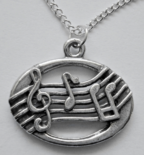 Chain Necklace #275 Pewter MUSICAL NOTES (22mm x 15mm) Silver Tone ...