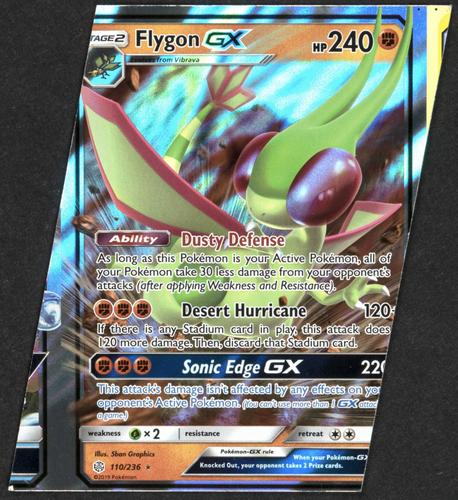 2019 Pokemon Cosmic Eclipse Set #110 Flygon GX TRAPEZOID MISCUT ERROR 1 ...