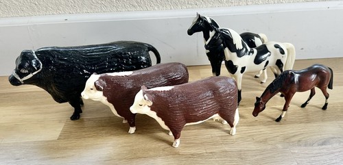 Lot of Vintage Hartland Plastics Co. Black Angus Bull, Cow, & Horses | eBay
