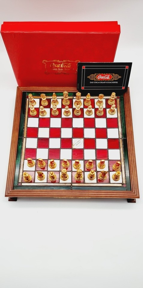 Authentic Coca Cola Stained Glass Chess Set 24K Gold by the Franklin ...