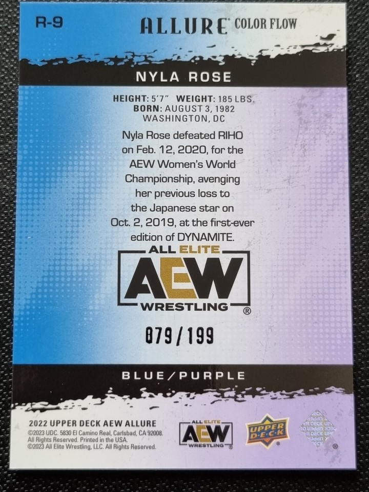 2022 AEW Nyla Rose Color Flow Blue/Purple /199 Upper Deck ALLURE Mint ...