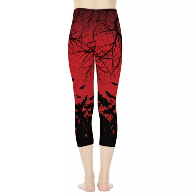 Red Branches And Bats Pants Long 3/4 Leggings Print Fashion Sexy ...