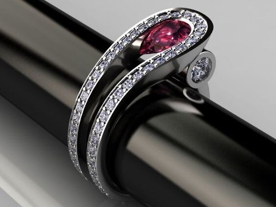 Unique 2CT Pear Lab Created Red Ruby Women Wedding Ring 14K White Gold ...