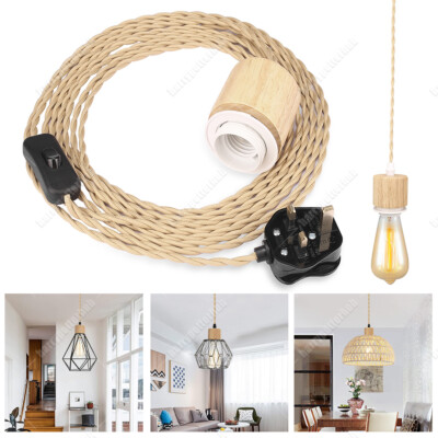 UK Plug in Pendant Ceiling Light Lamp Cord Nylon Rope Cable Vintage 16 ...